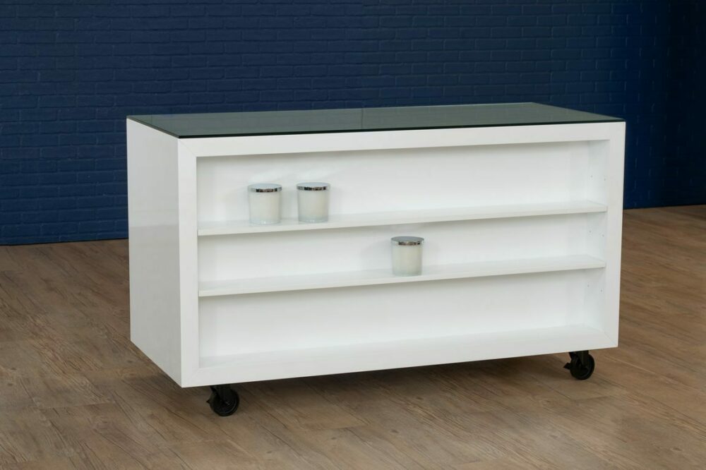 High Gloss Counter with Glass Top on Casters